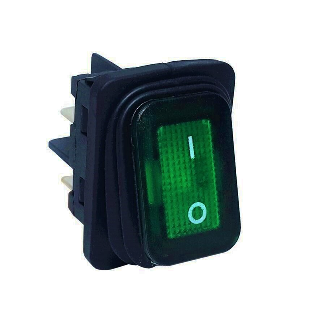 Rocker Switch Green On-Off Double Pole 4 Pin Weatherproof Cover 16A 24 ...